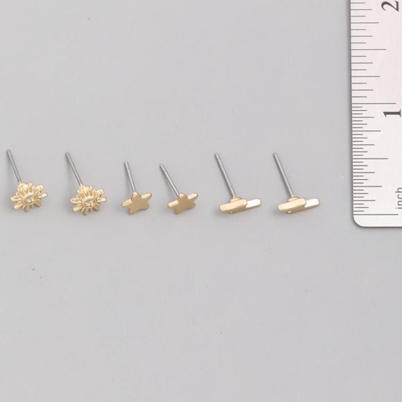 Jewelry | Stud Earrings Set Gold Sun Star Lightning Bolt | Poshmark